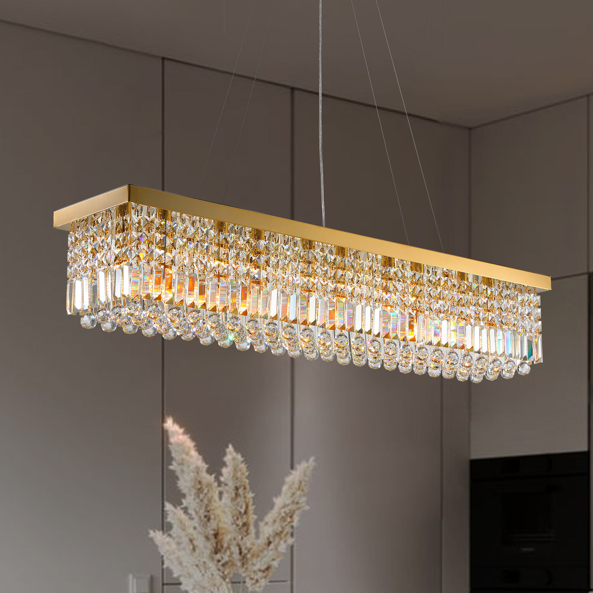 House of Hampton® 47 In. 10-Light Modern Rectangular Crystal Chandelier ...