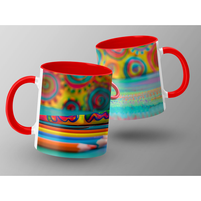 East Urban Home Set of 2 Kids Drawing Style 11oz Accent Mugs – White ...