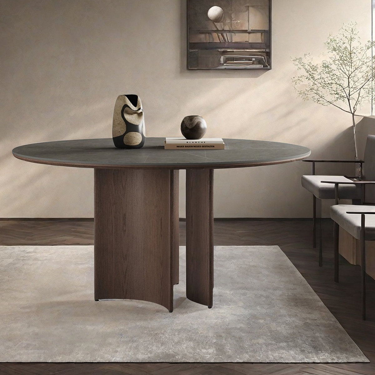 Sleek Surface Designs Italian Minimalist Round Rock Table | Wayfair