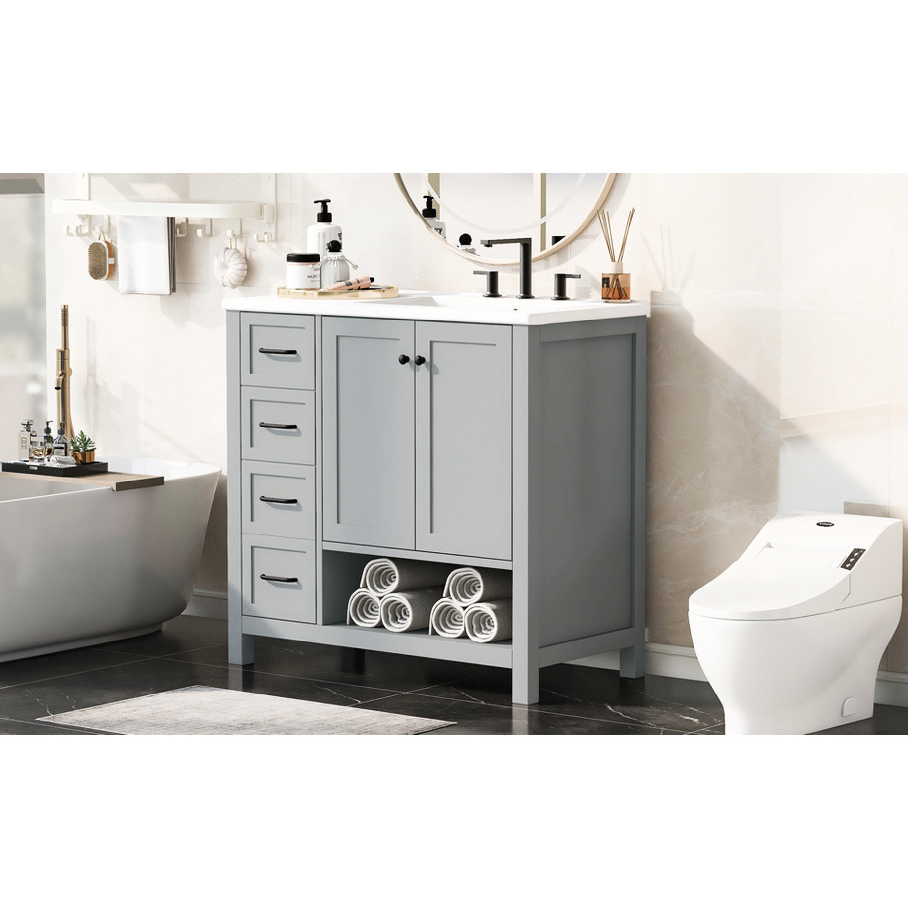 Winston Porter Modern 36" Bathroom Vanity With Sink, Solid Wood ...