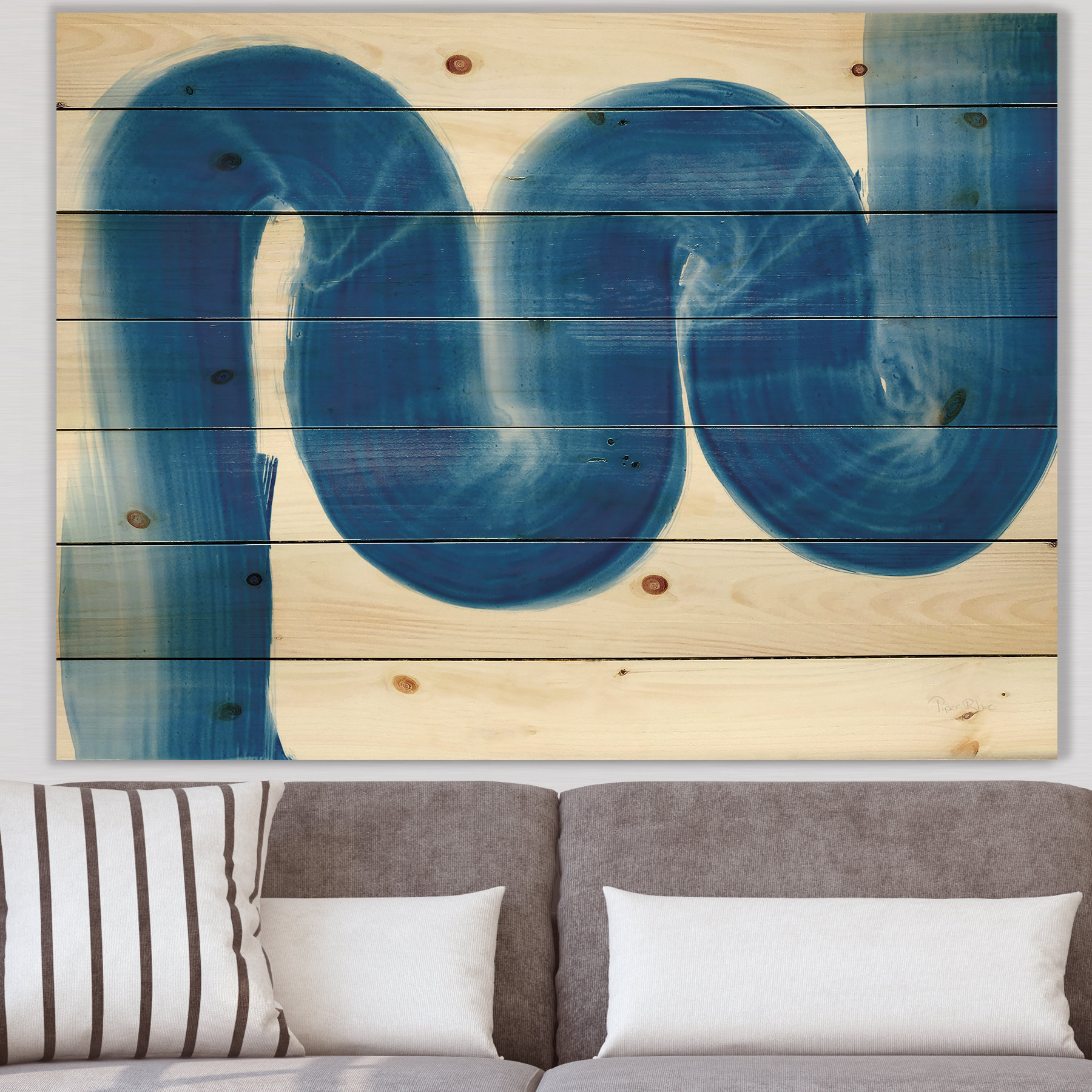 East Urban Home Blue Geometric S Curve - Modern Transitional Print on ...
