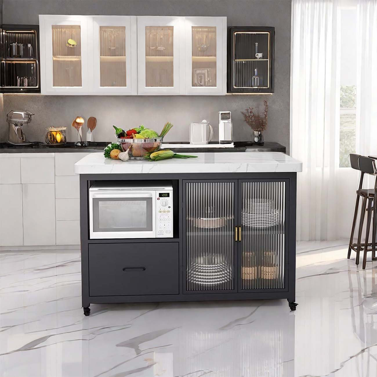 Hart Enjoy life Black metal base marble countertop island | Wayfair