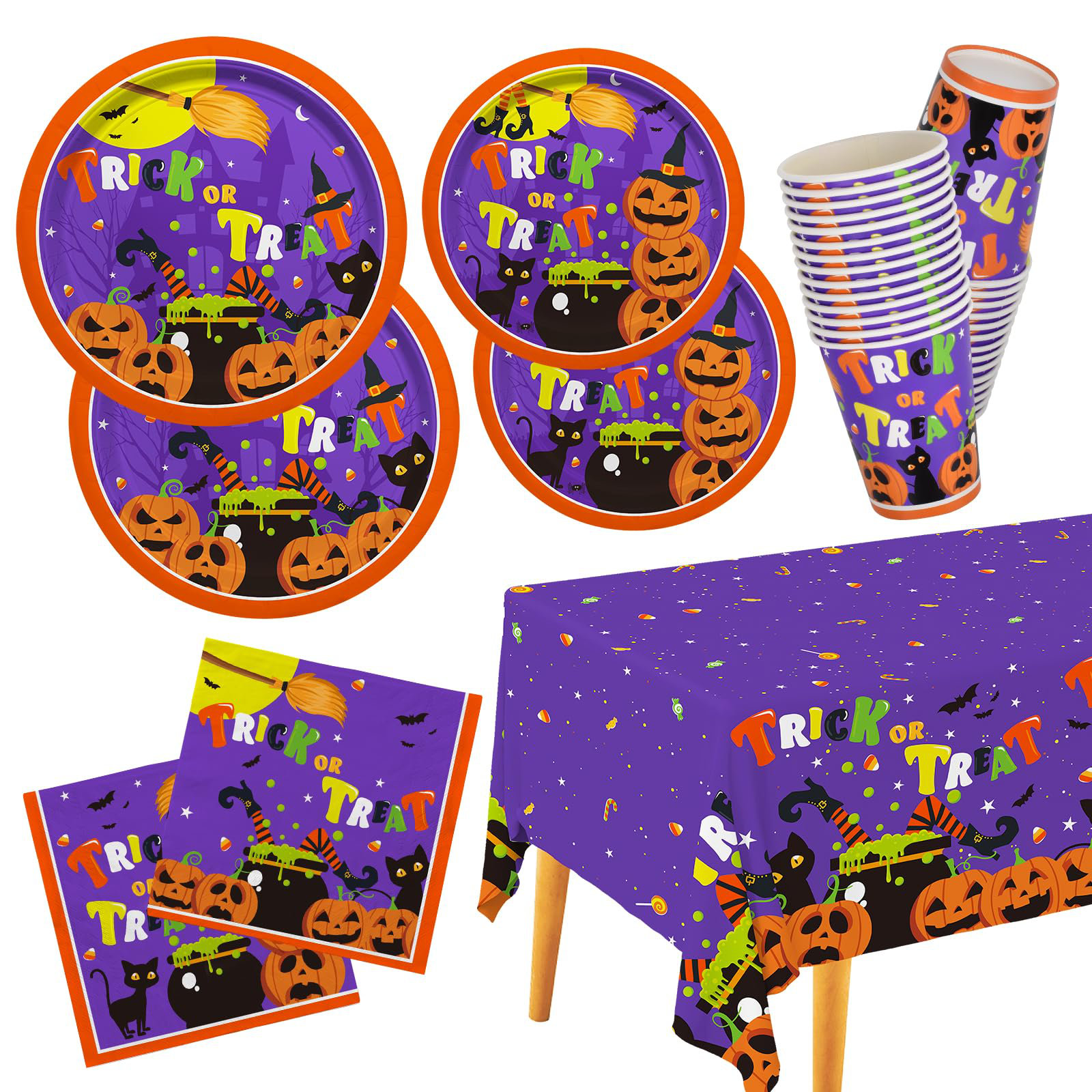 COEN Halloween Party Supplies Kit features a witch and pumpkin design ...