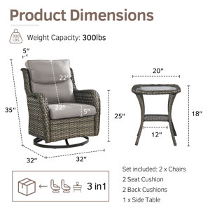 Hummuh Simle 2 - Person Outdoor Seating Group PE Wicker Swivel Glider ...