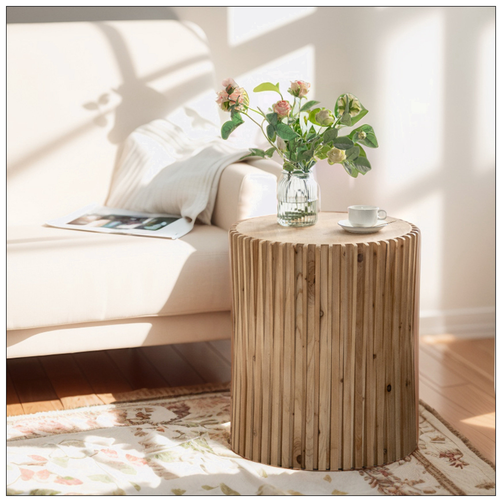 Millwood Pines Cylindrical Coffee Table with Vertical Texture Relief ...