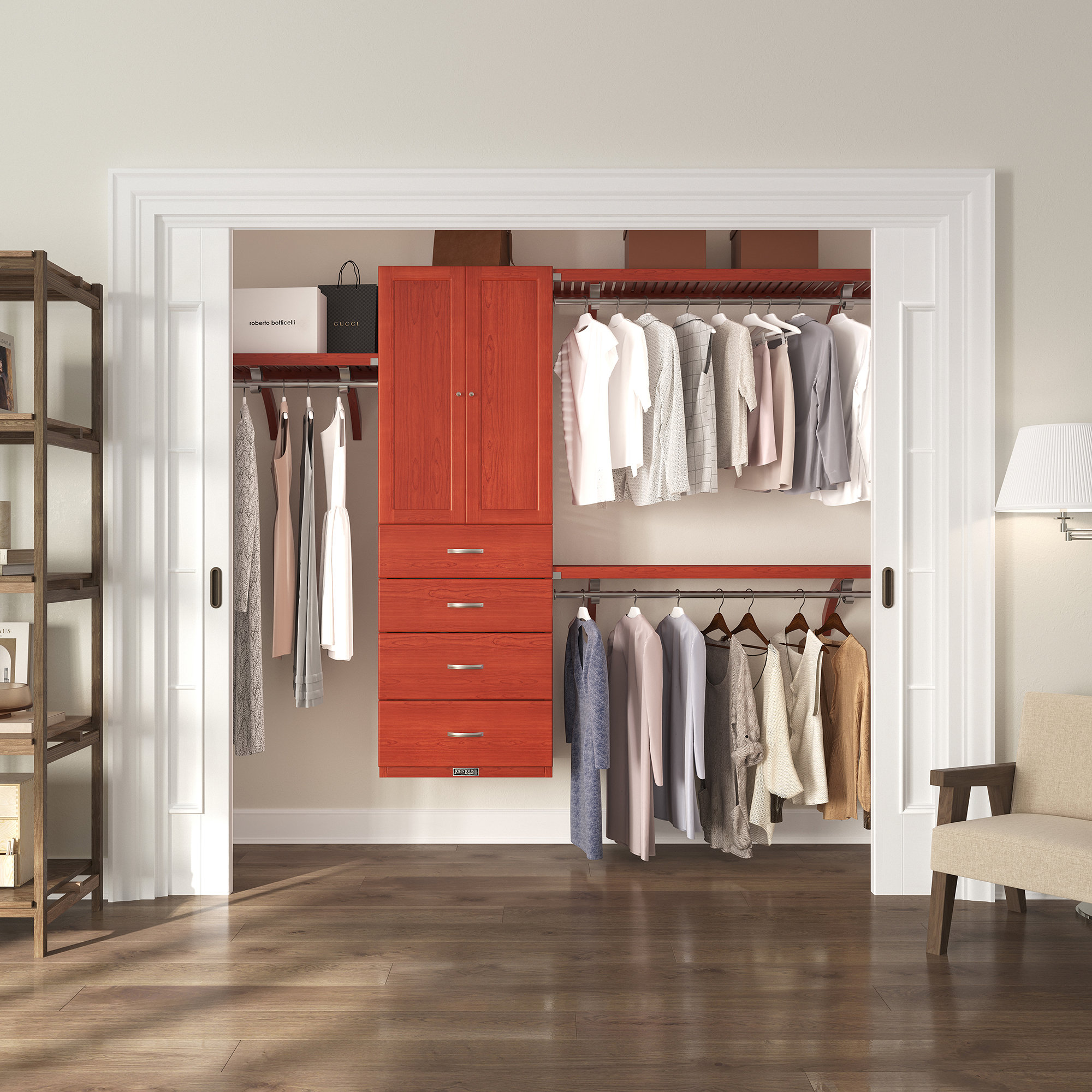 John Louis Home Solid Wood Walk-In Closet System with 4-Drawers and ...