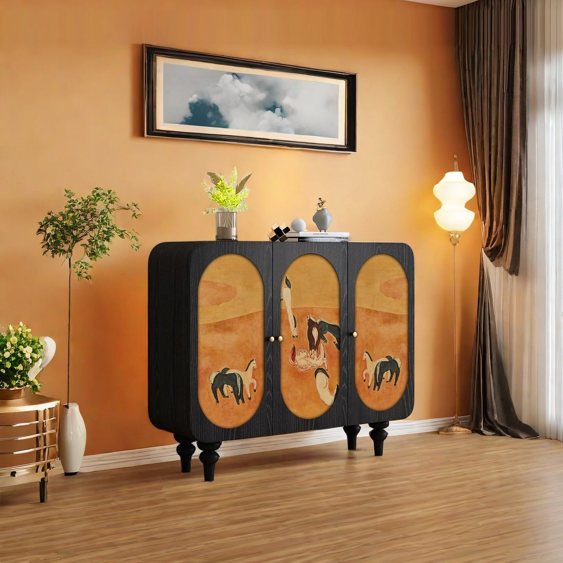 Vivid Space Creation Art abstract storage solid wood sideboard | Wayfair