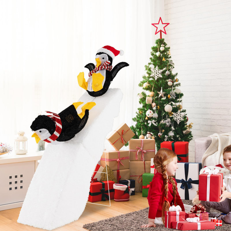 The Holiday Aisle® Lighted Christmas Penguin Slide Scene Decoration ...