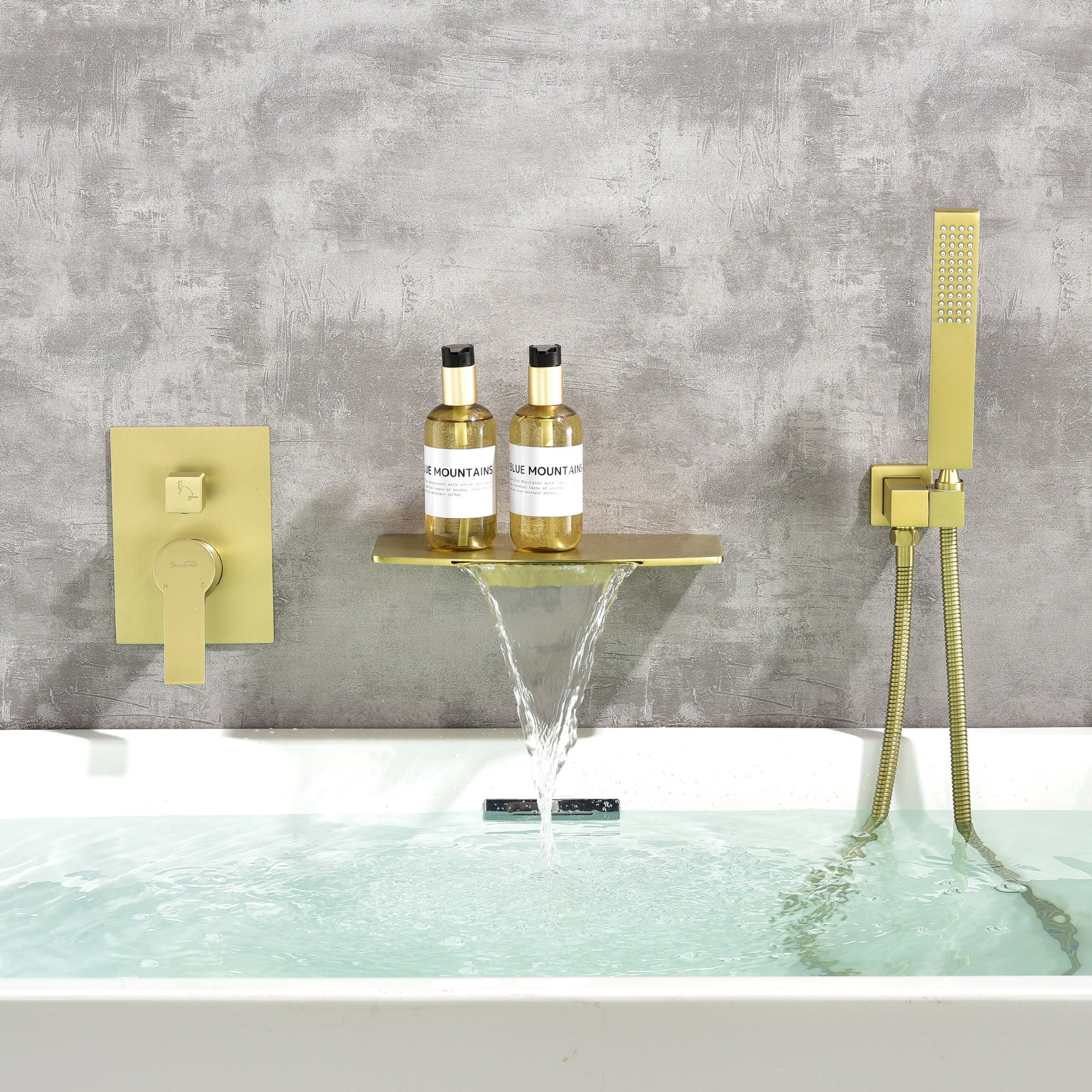 SHAMANDA Waterfall Bathtub Faucet With Sprayer, Wall Mount Tub Filler ...