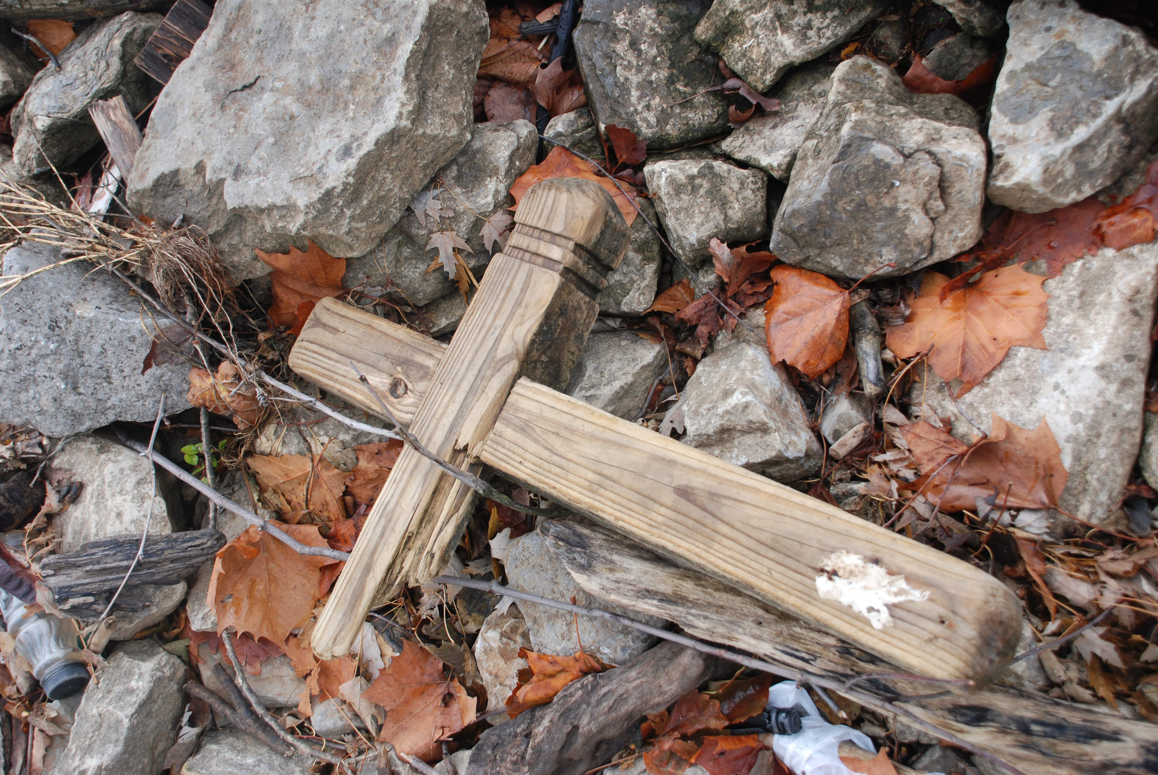 Ebern Designs Wooden Cross on Rocks - Wrapped Canvas Photograph | Wayfair