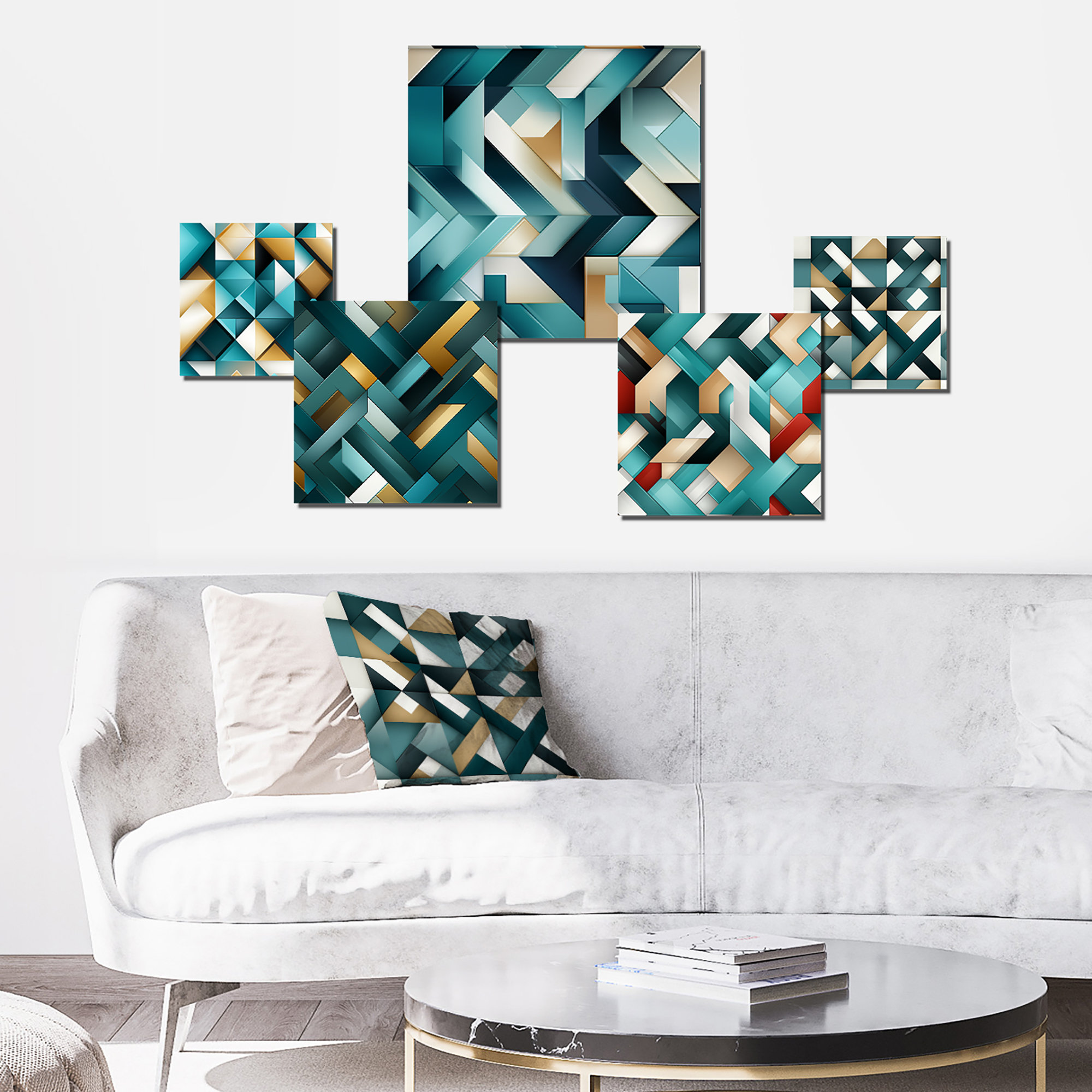 Design Art Modern Geometric Tiles - Geometric Wall Art Set Of 5 | Wayfair