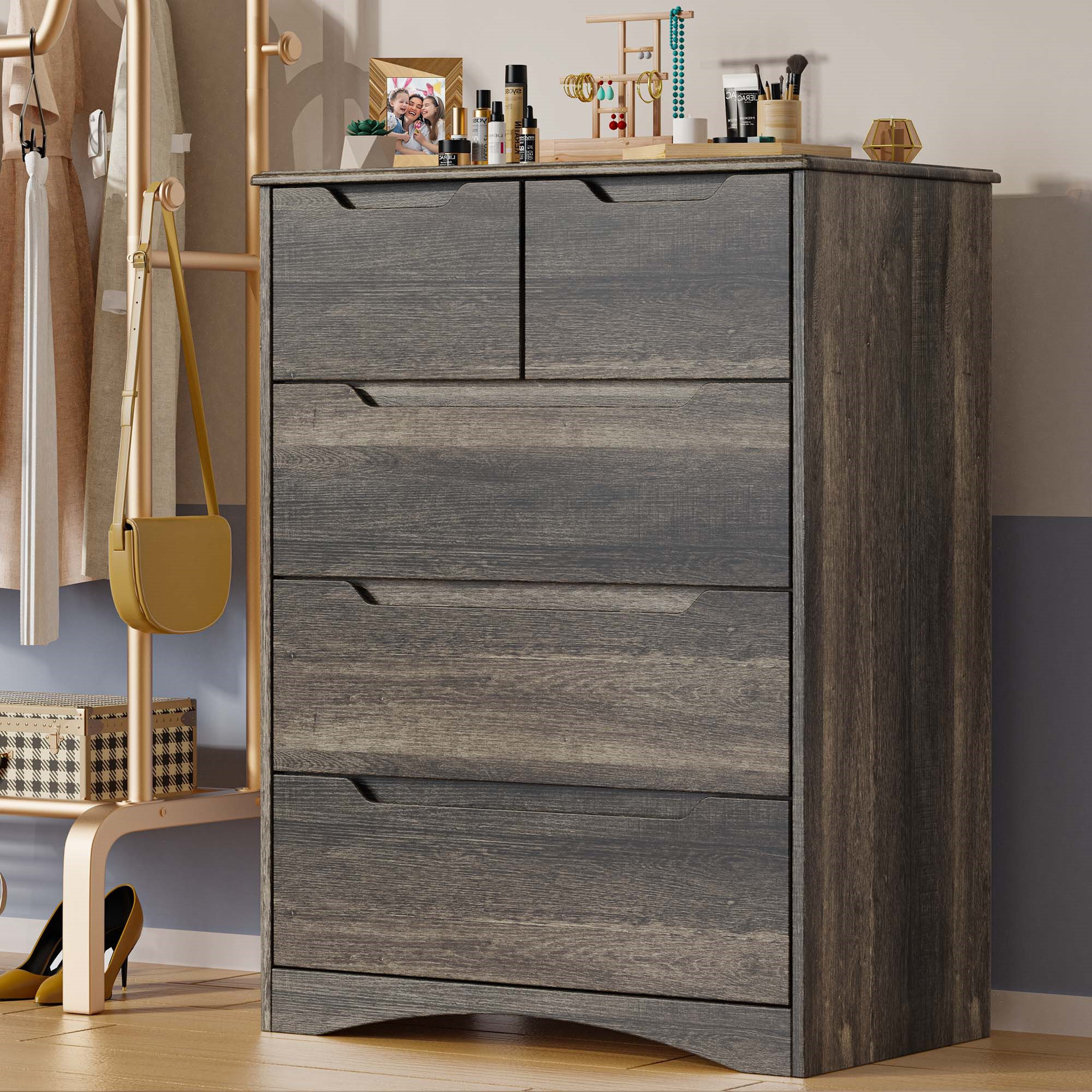 Ebern Designs 37-Inch Tall Five-Drawer Upright Dressing Table/Storage ...
