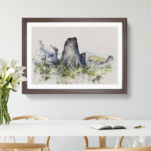 East Urban Home Meteora in Greece Watercolour - Picture Frame Graphic ...