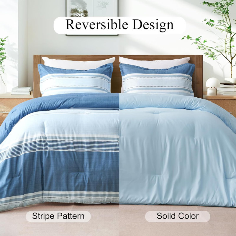 Nivozu 3 Pieces Soft Striped Comforter Set | Wayfair