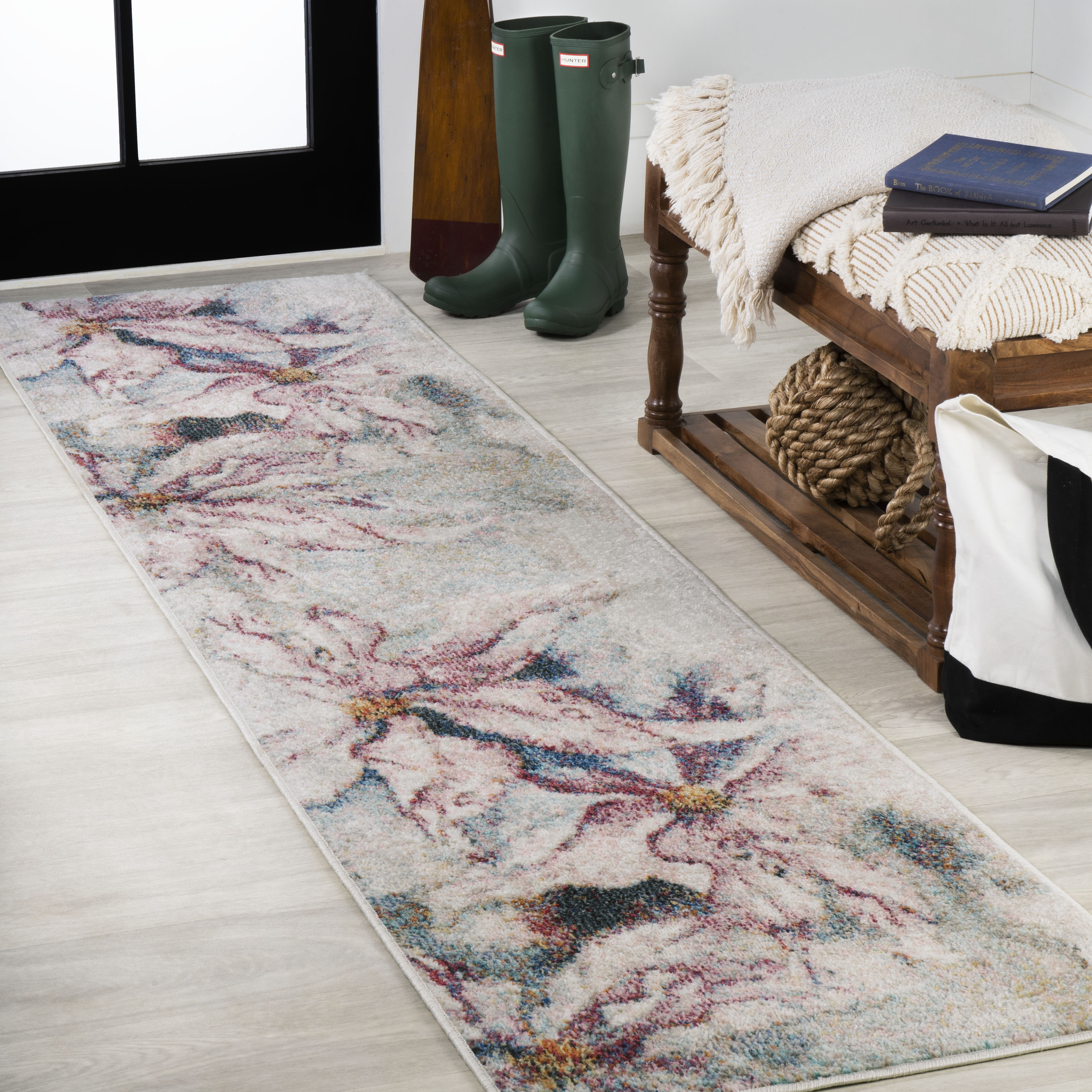 Winston Porter Jahirah Modern Abstract Muted Flowers Pink/Gray Rug ...