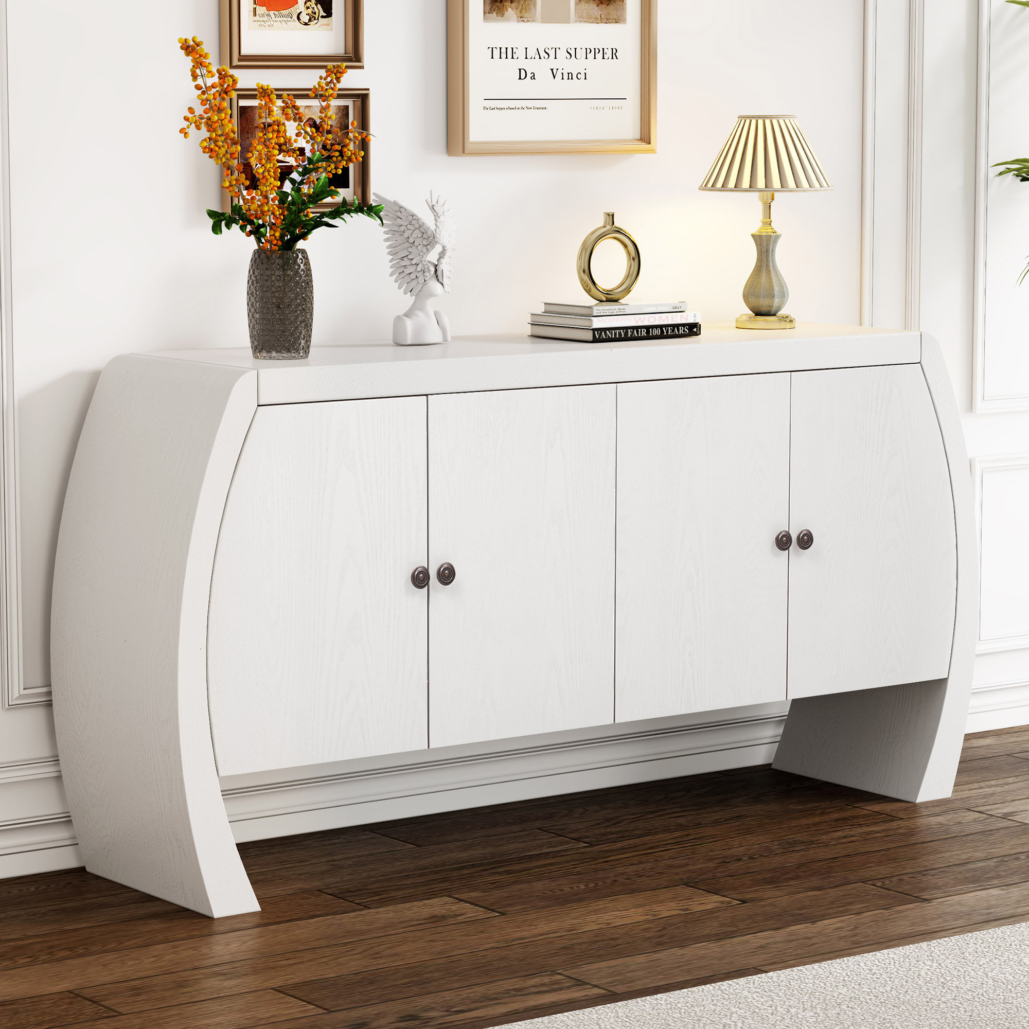 Lark Manor U-Style Four-Door Ash Veneer Storage Cabinet With Curved ...