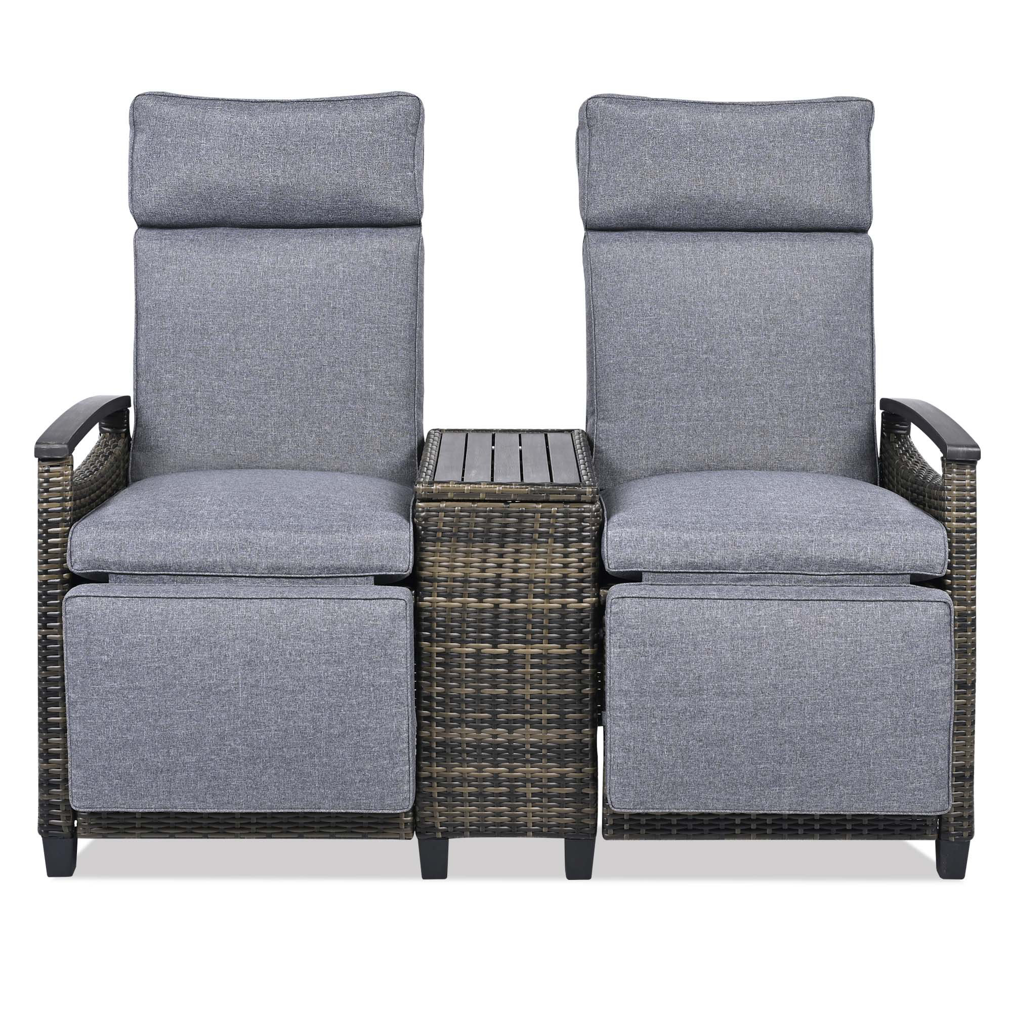 Latitude Run® Patio Recliner Loveseat Chair, Adjustable Backrest Wicker ...