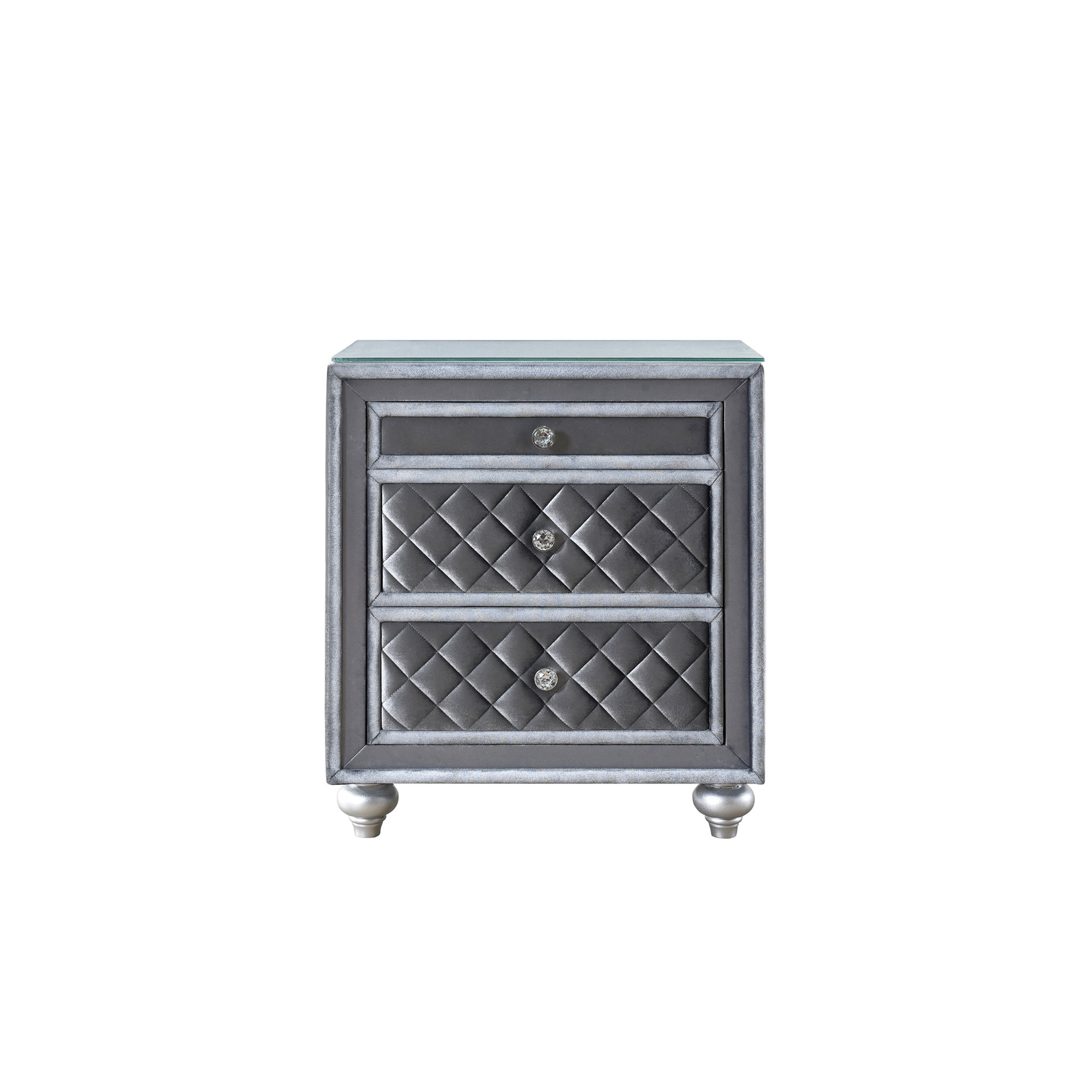 Everly Quinn 1Pc Glam 3-Drawer Nightstand Velvet Tufted Drawer Front ...