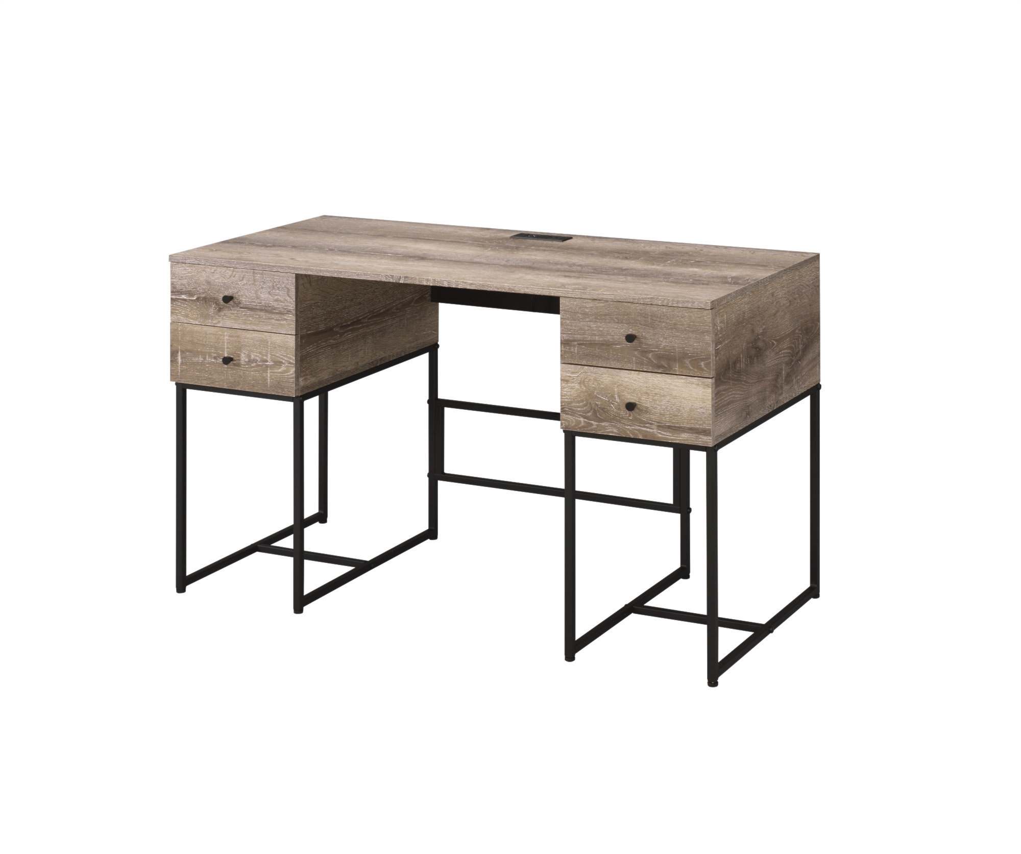 17 Stories Desirre Rustic Oak & Black Finish Wirting Desk W/ USB Port ...