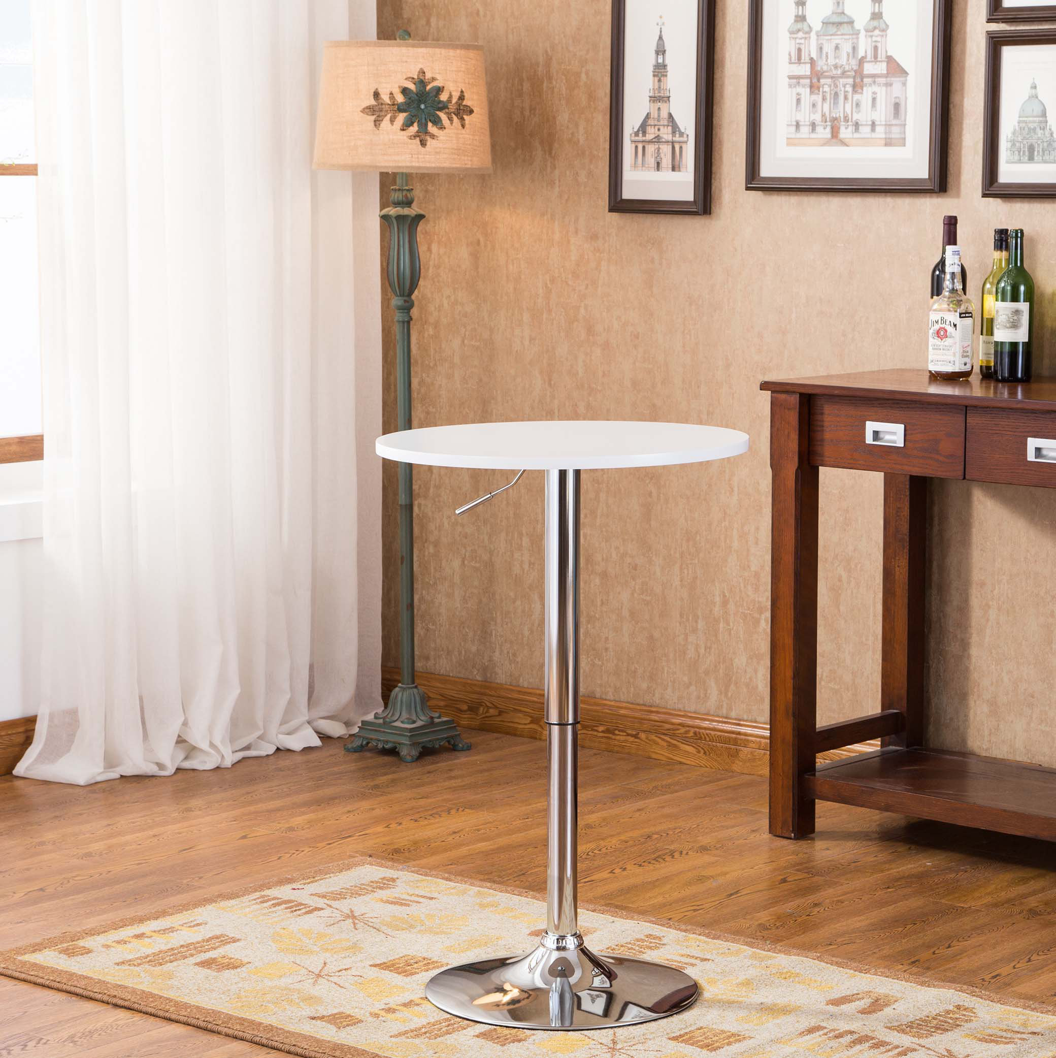 Wrought Studio™ Adjustable Height Wood and Chrome Metal Bar Table and 2 ...
