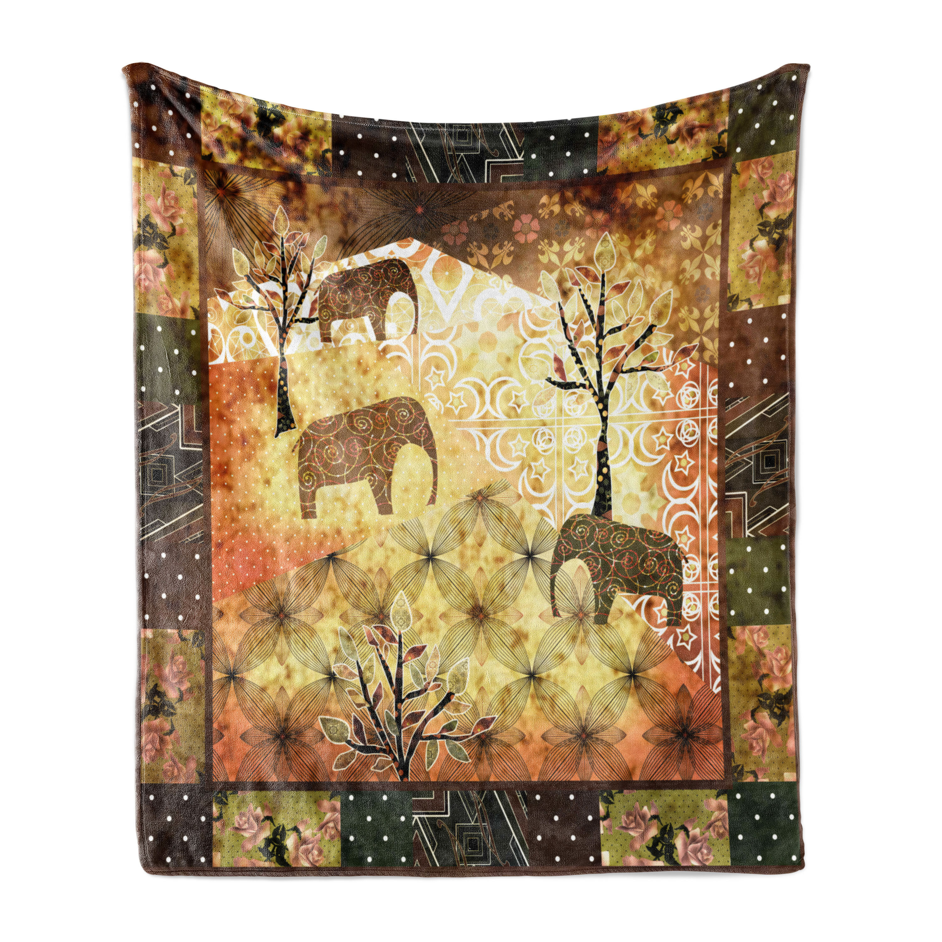 Ambesonne African Fleece Throw Blanket Grunge Elephants Roses ...