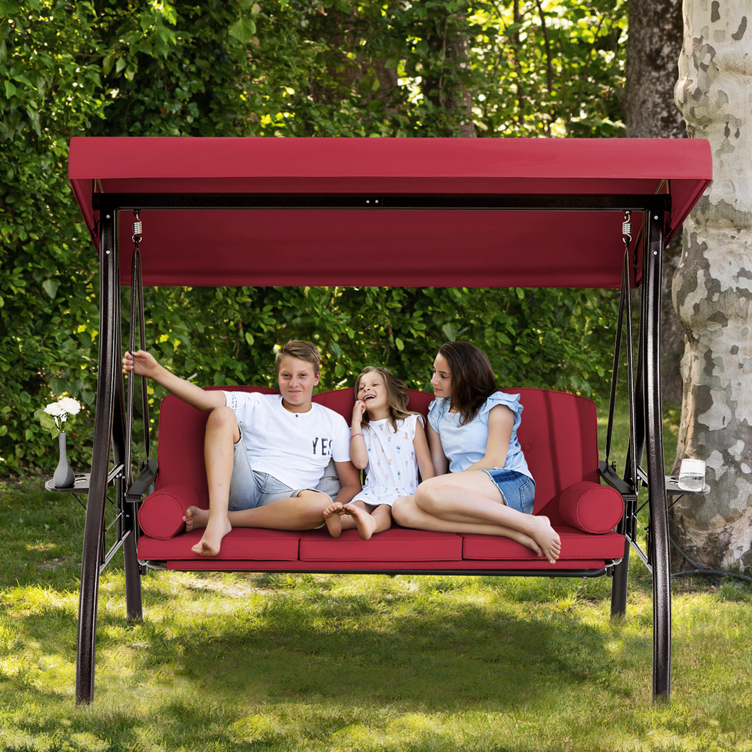 Arlmont & Co. Kolyn Porch Swing with Stand and Adjustable Canopy ...
