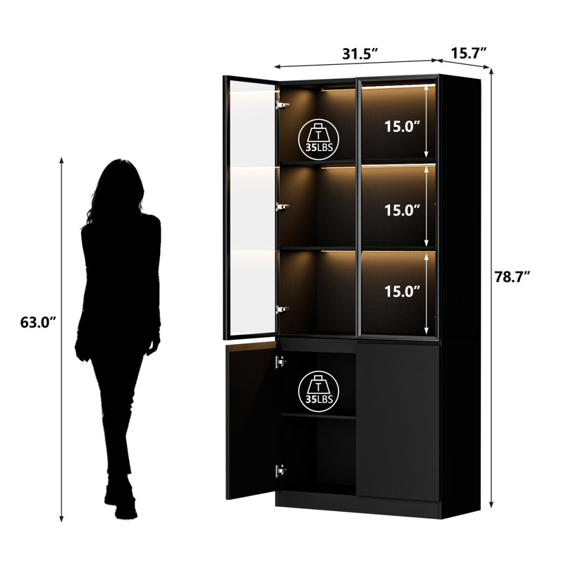 Wrought Studio 78.7" Tall Display Storage Cabinet with Glass Doors and ...
