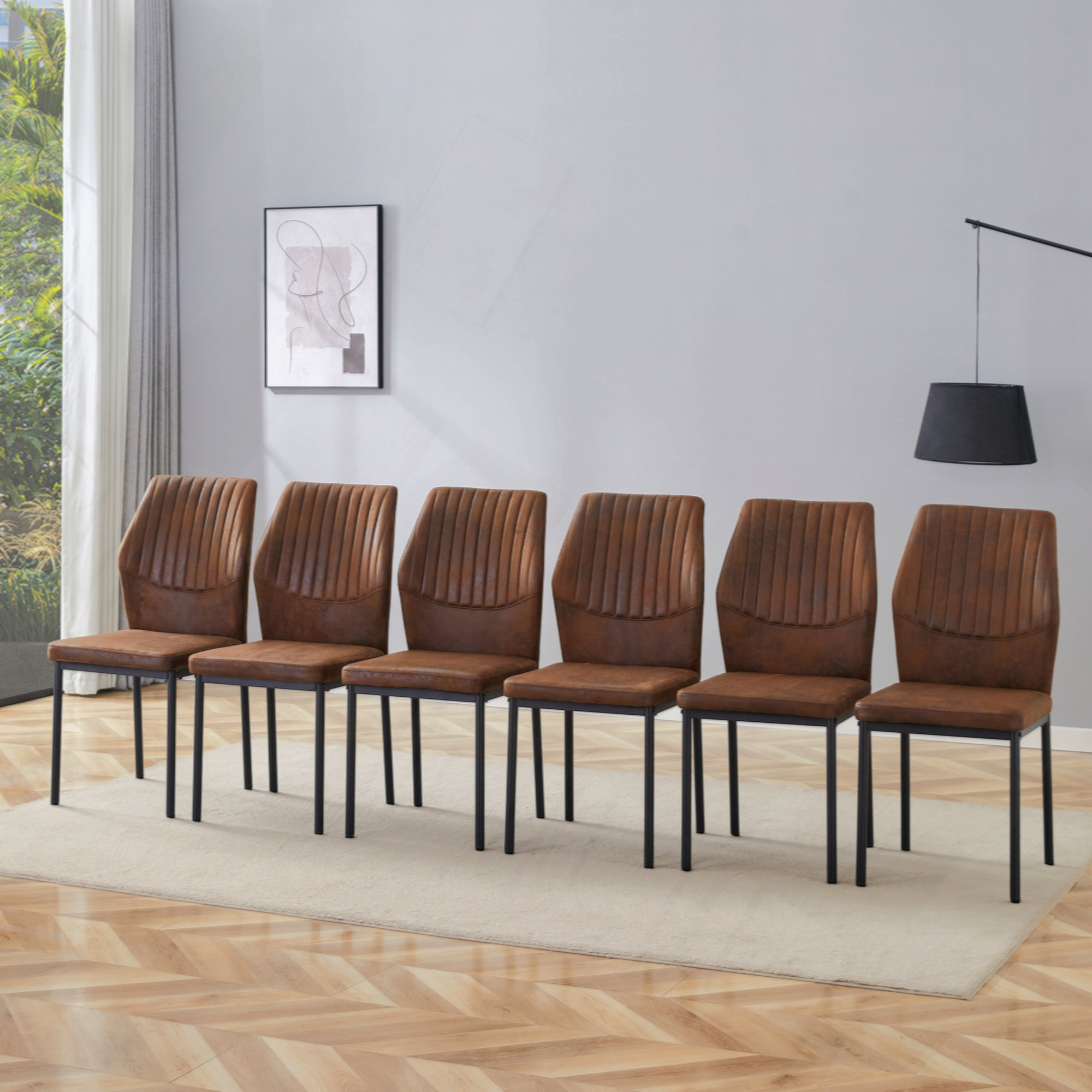 17 Stories Anakin Fabric Dining Chairs with Metal Legs & Cushioned Seat ...