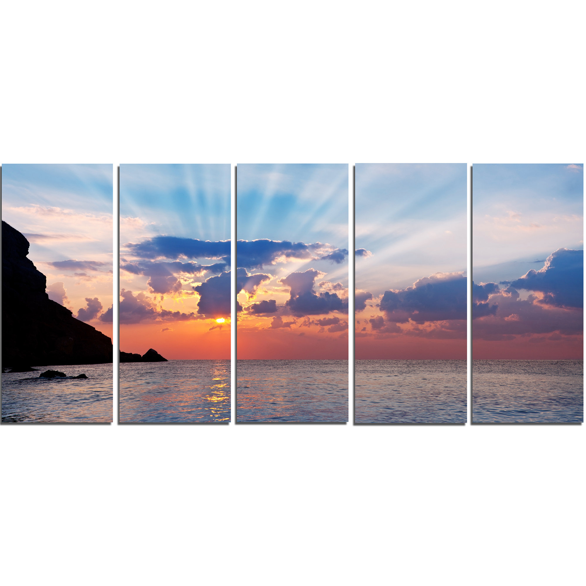 Design Art 'Beautiful Raising Sun and Mountains' 5 Piece Photographic ...