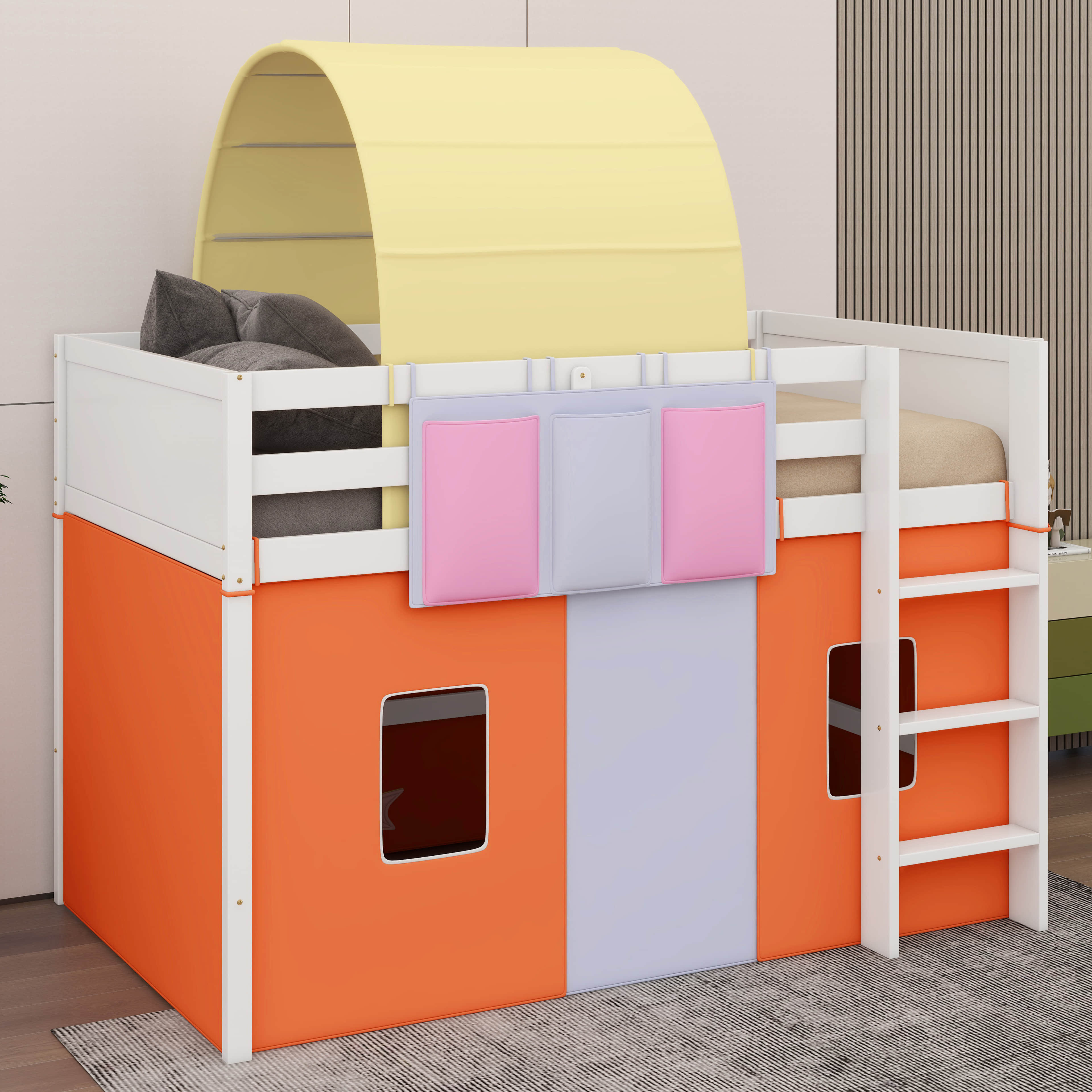 Harper Orchard Abelio Twin Size Loft Bed with Tent and Tower and Three ...