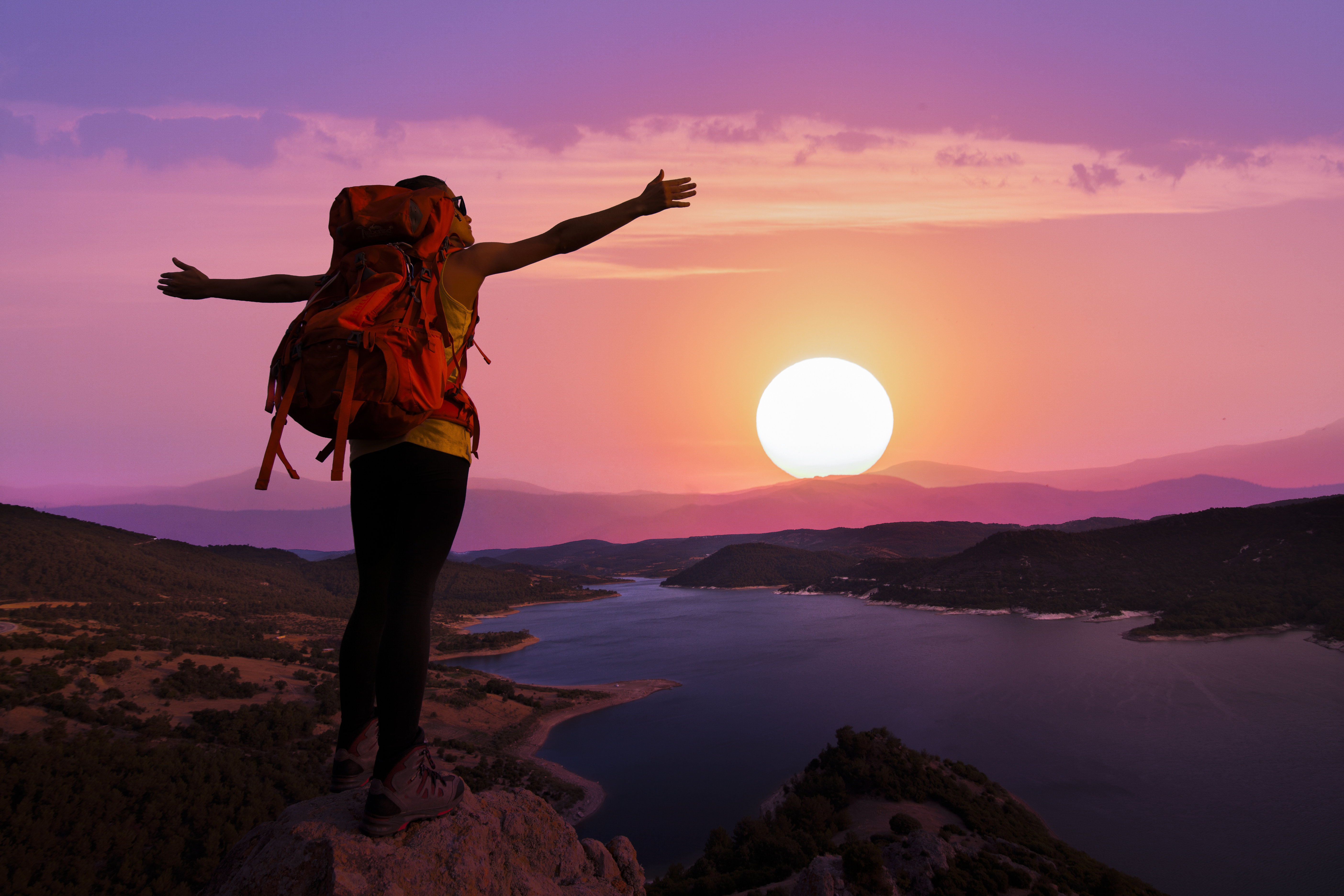 Ebern Designs Silhouette of a Female Backpacker by Guvendemir | Wayfair