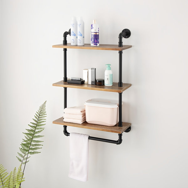 Williston Forge Industrial Wall Mounted Pipe Shelves, 3-Tier Rustic ...