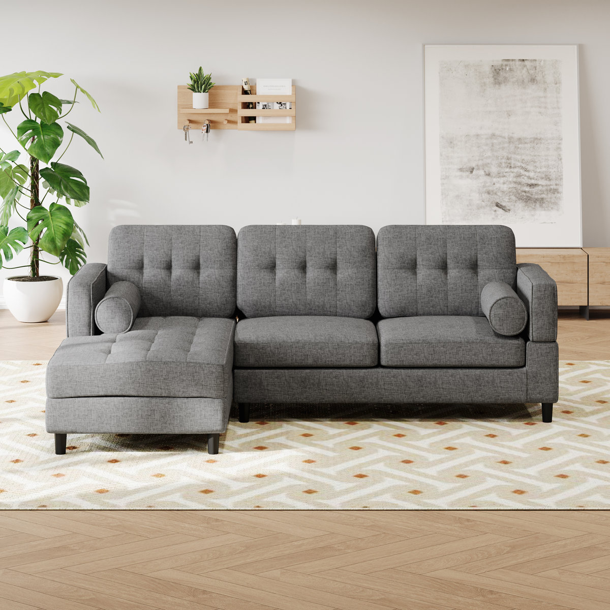 Latitude Run® Stanley L-Shaped Button Waffle Tufting Sectional ...