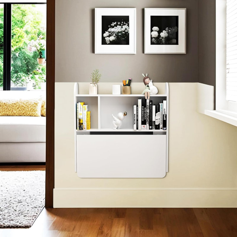 Hokku Designs Wall Mounted Drop-Leaf Table, Floating Laptop Desk ...