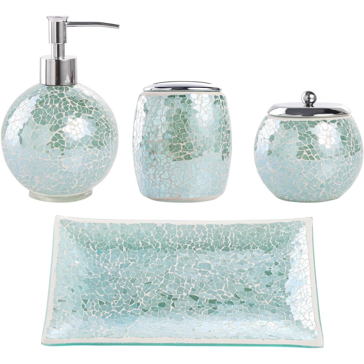 Orren Ellis Bathroom Accessory Set - 4-Piece Decorative Glass Bathroom ...
