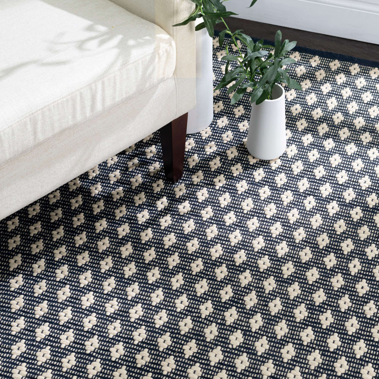 Dainty Diamond Navy/Ivory Handwoven Cotton Rug & Reviews | Birch Lane