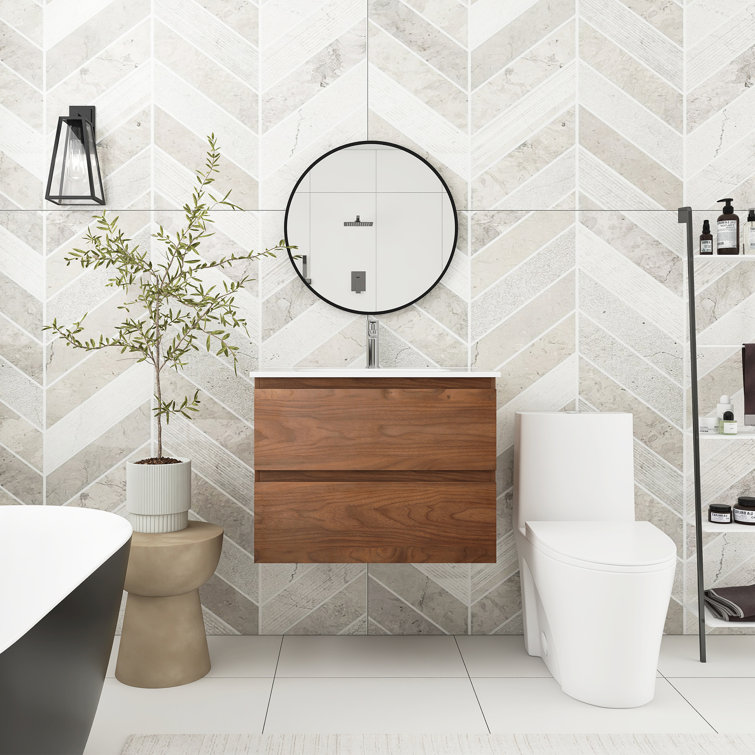Latitude Run® Meuble-lavabo mural simple 30 po avec plateau en résine ...