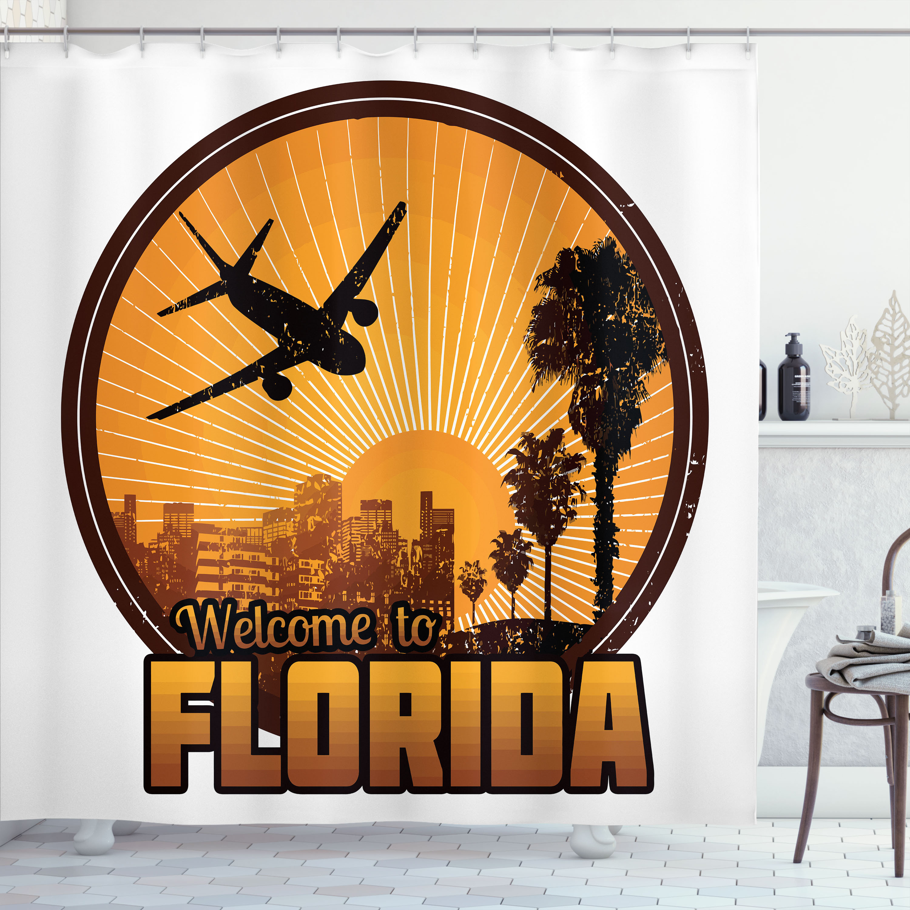 Ophelia & Co. Florida Shower Curtain Travel Theme Old Stamp Brown ...