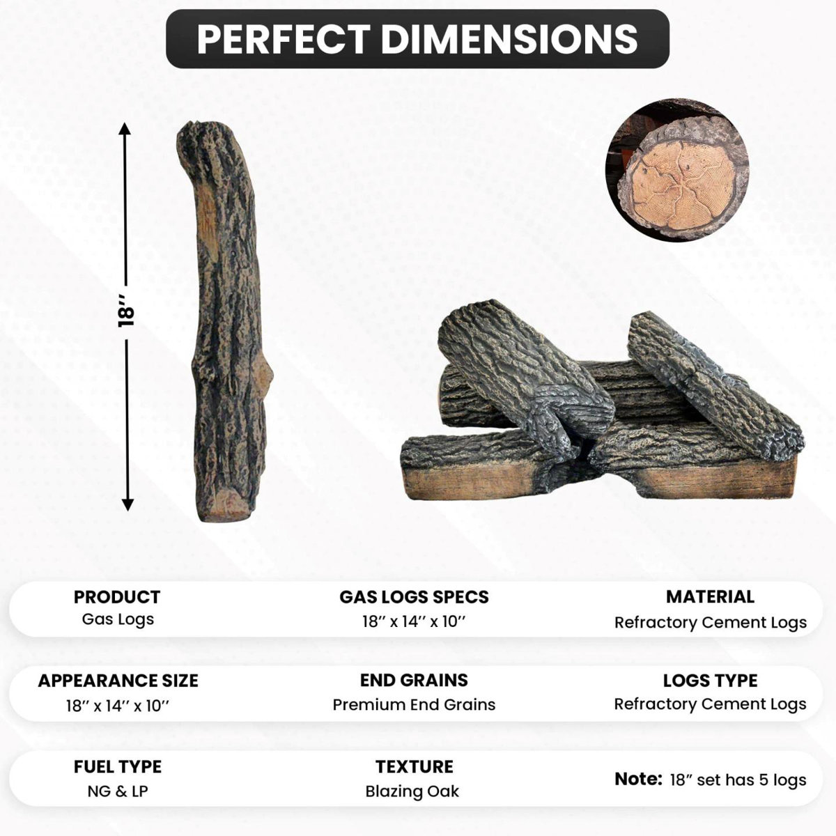 Loon Peak® Blazing Oak Premium Gas Logs For Vented Fireplaces, Natural ...