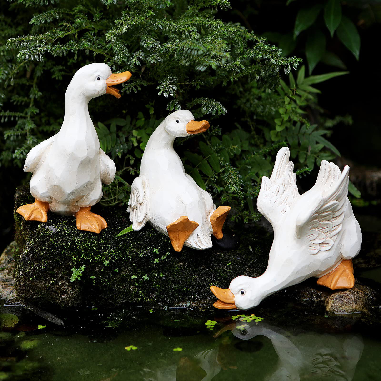 Arlmont & Co. Duck Yard Decor Outdoor Ornaments Set Of 3, Resin Goose ...