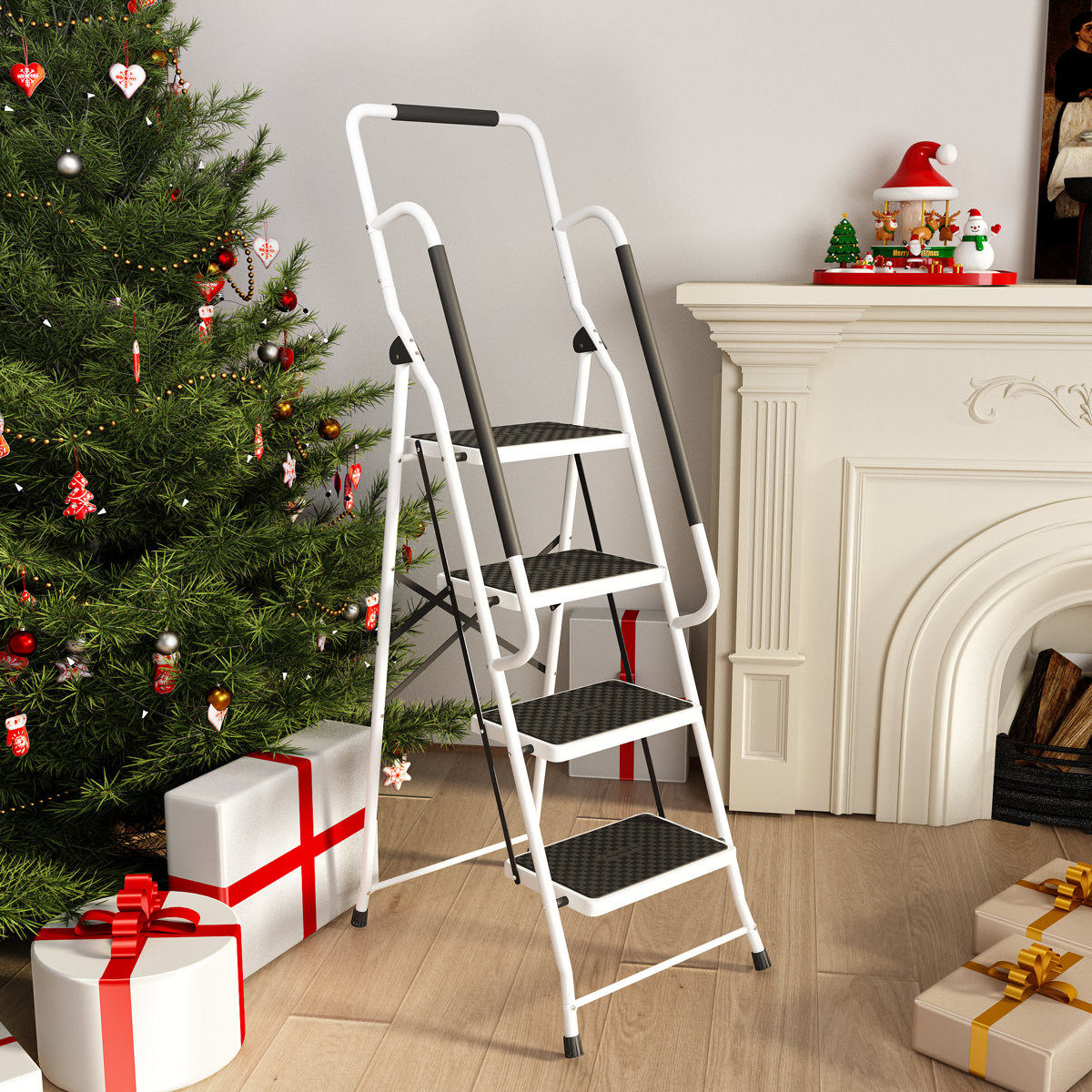 WFX Utility™ 4 Step Stool Steel Folding Step Ladder with Handrail ...