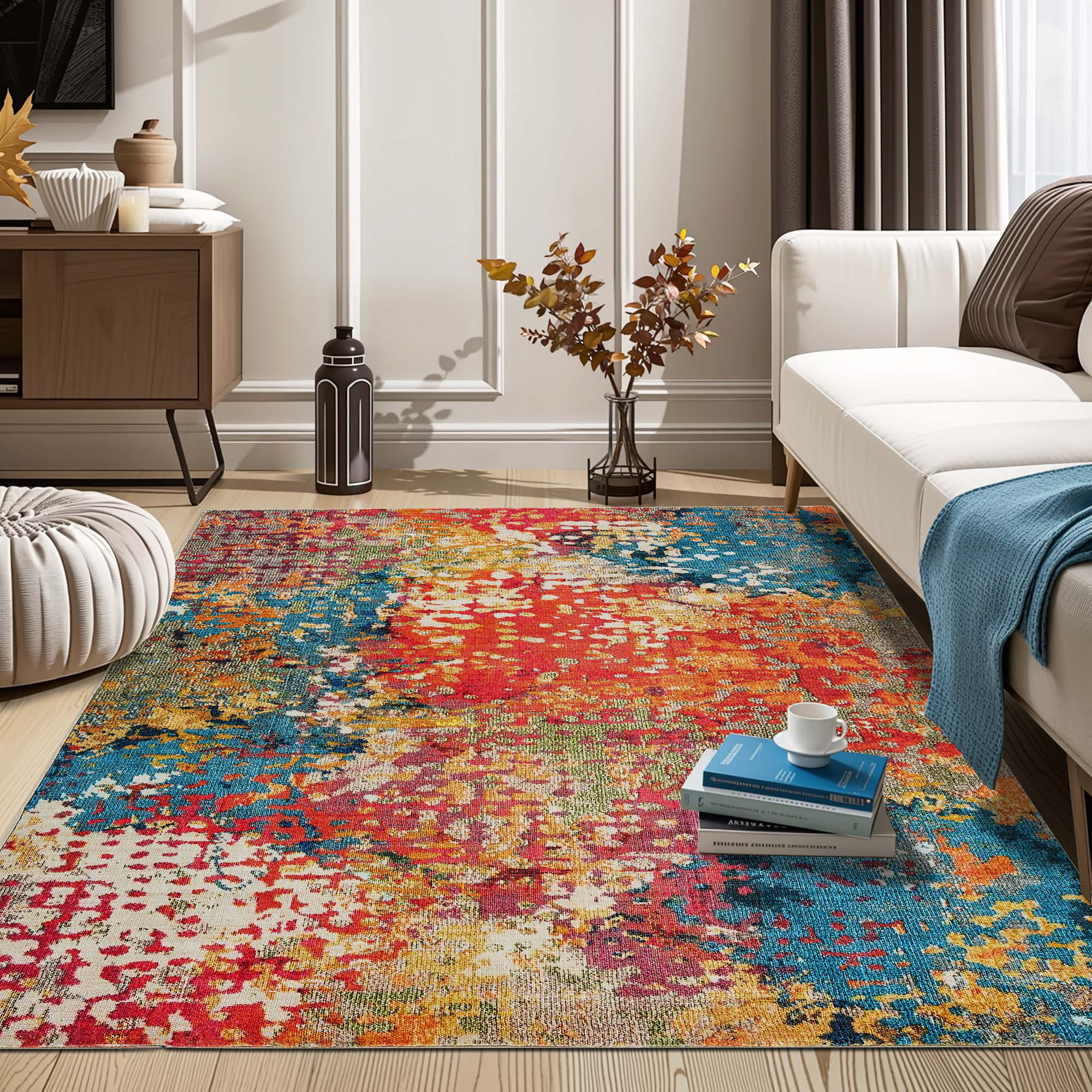 17 Stories Mixed Color Abstract Faux Cashmere Rectangle | Wayfair