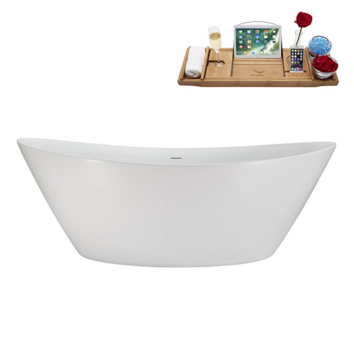 StreamlineBath 71" Streamline Soaking Glossy White Freestanding Tub and ...