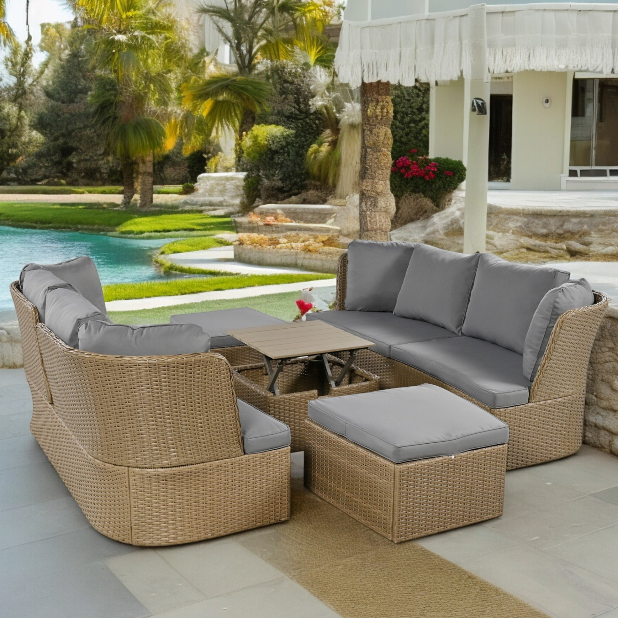 Latitude Run® Agostini 6 - Person Outdoor Seating Group with Cushions ...