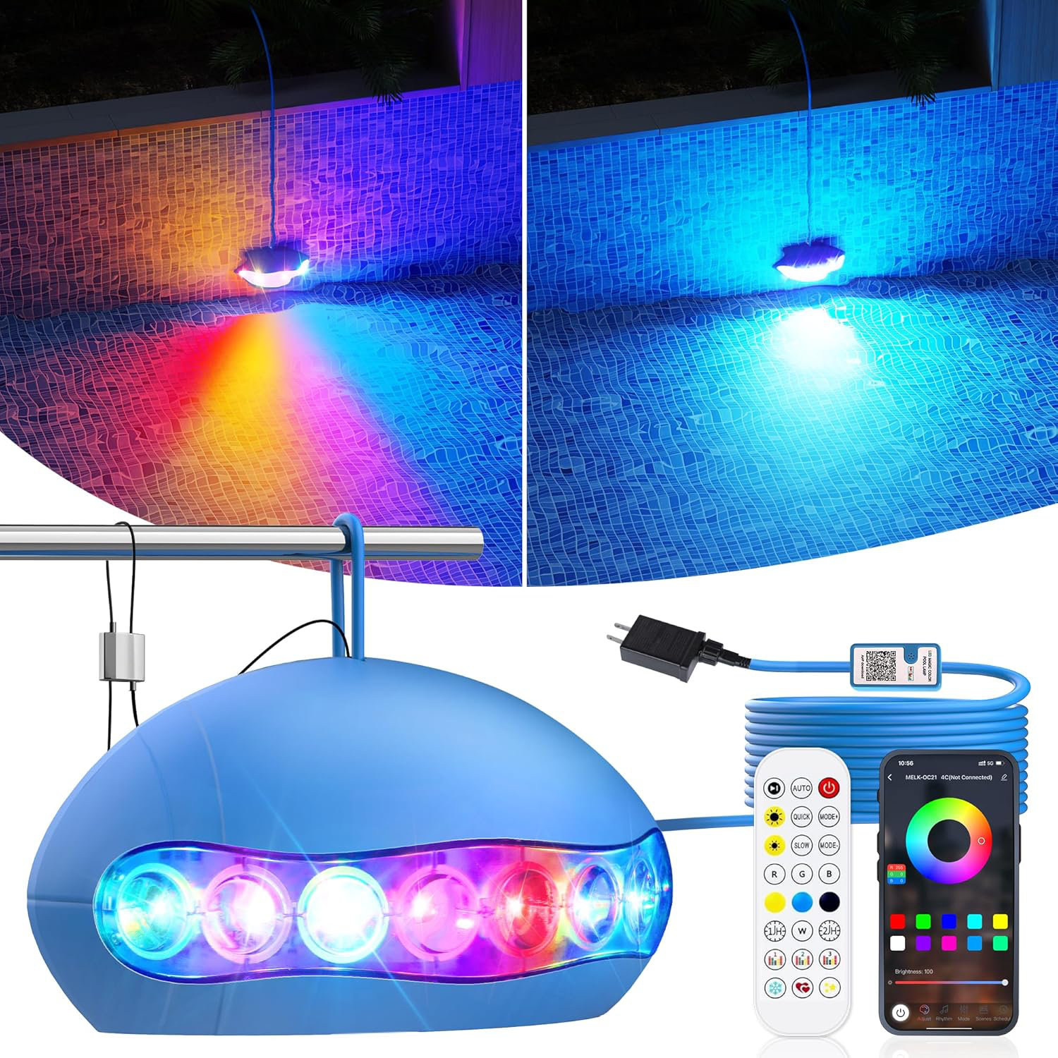WIHTU 18w Above Ground Pool Lights With App & Remote Control, 12v Rgb ...