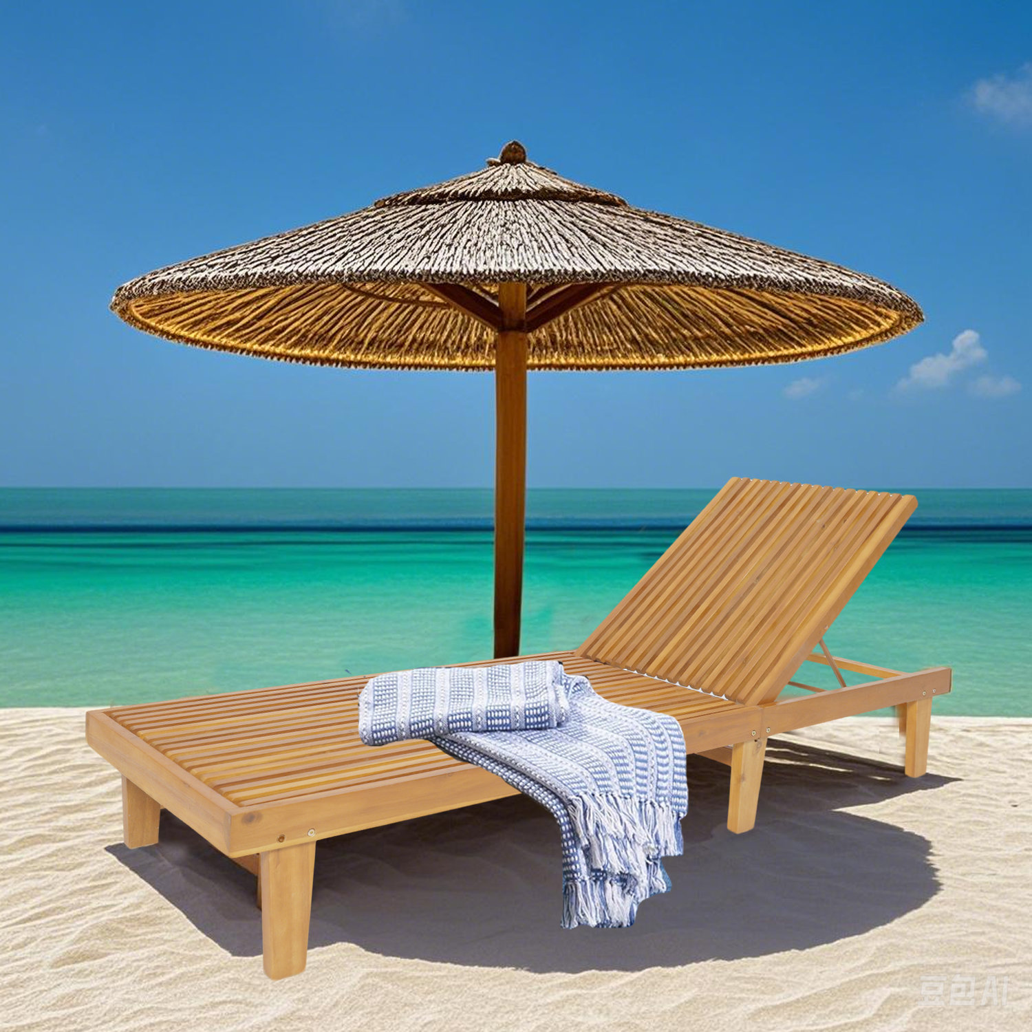 Latitude Run® Outdoor Acacia Wood Chaise Lounge Chair for Outside Pool ...