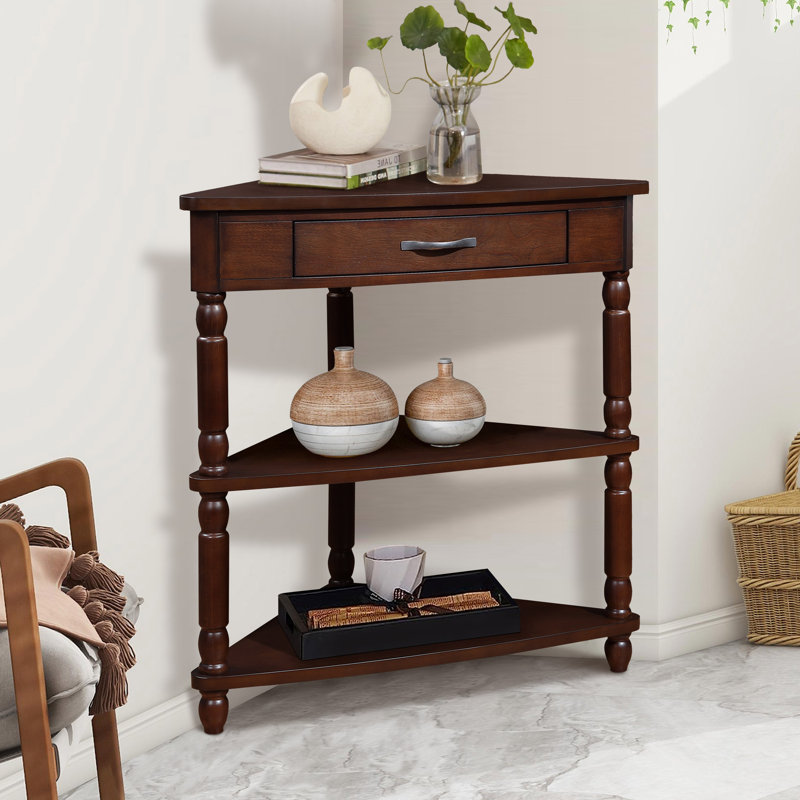 Alcott Hill® 3-Tier End Corner Table, 33.8'' Triangle Wood Side Table ...