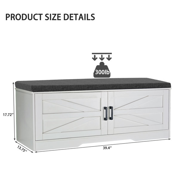 One Allium Way® Farmhouse 2-tier Storage Bench With Cushion, Barn Door ...