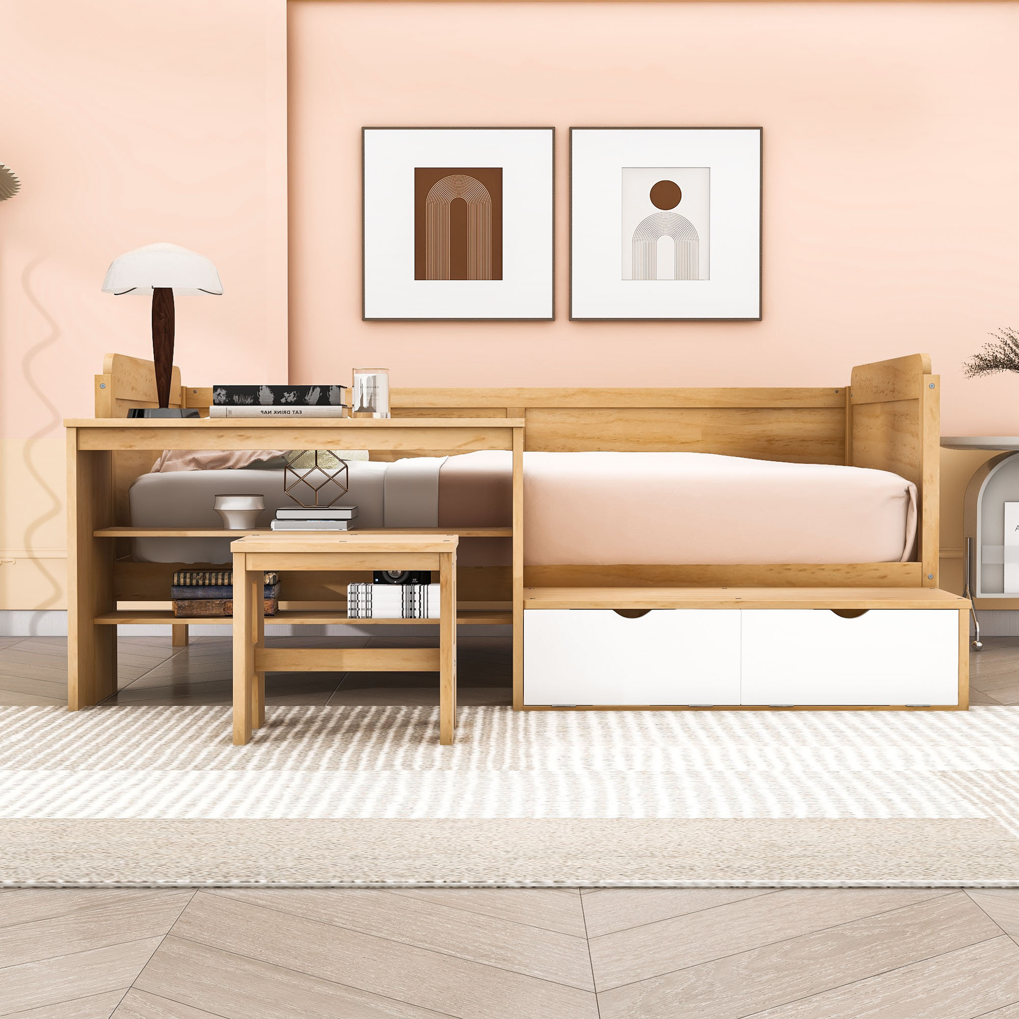 Lark Manor™ Harbir Twin Wooden Daybed with Desk and Matching Stool ...