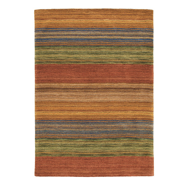 CompanyC Brushstroke Striped Handmade Tufted Wool Red/Orange/Green Area ...